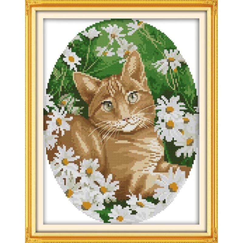 Cat in the flowers – Needlework Kits - UK